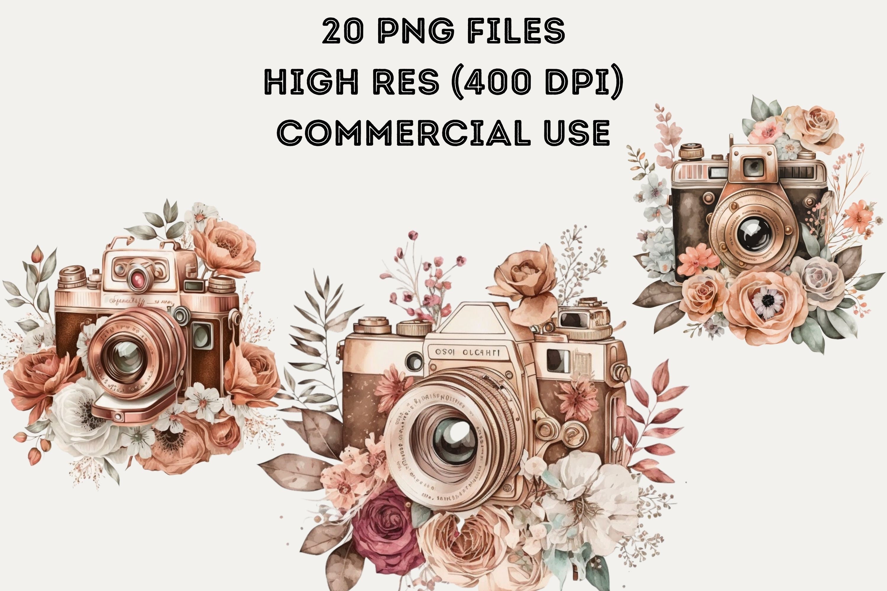 Vintage Camera Clipart Bundle Watercolor Floral Photographer Gift ...