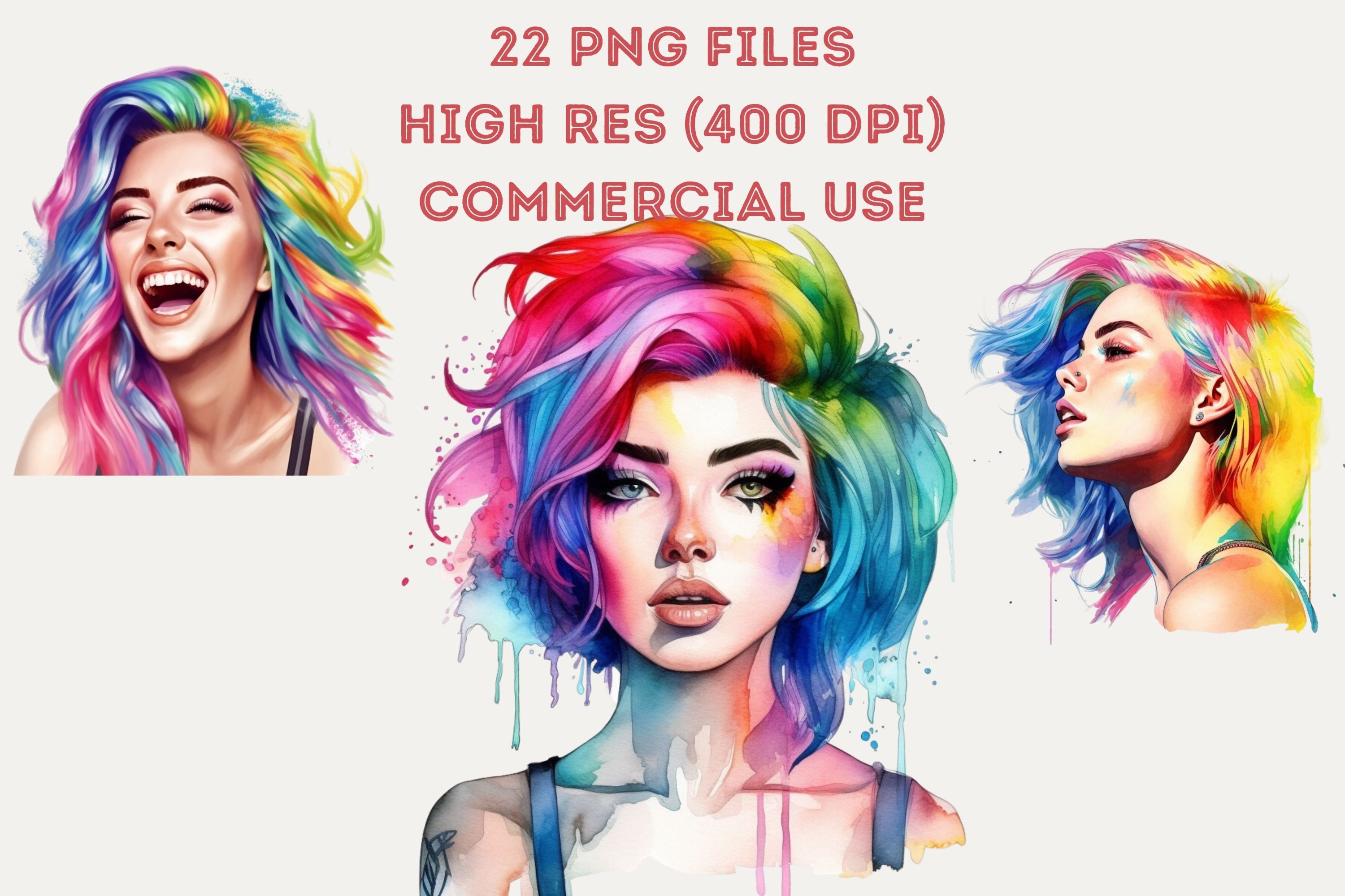 Watercolor Girl Clipart Bundle Girls With Rainbow Hair PNG Pride Shirt ...