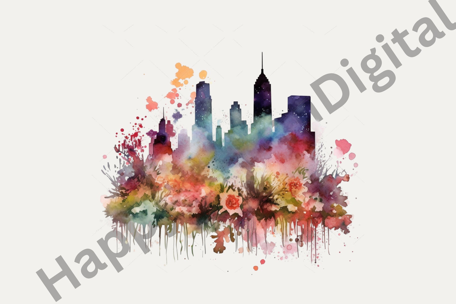 New York Watercolor Clipart Bundle, Spring Floral Pngs for Digital Art ...