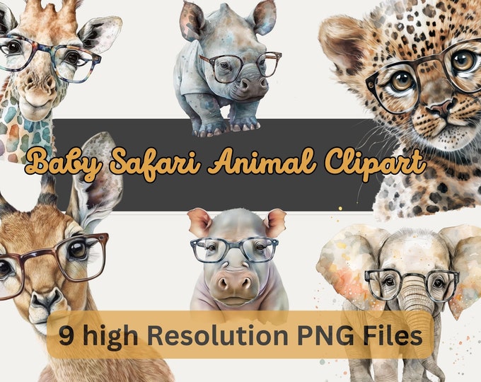 25 Animal Babies Watercolor Clipart, Pngs, Commercial Use, Nursery ...