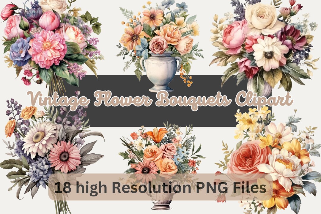 Vintage Flower Clipart Bundle Watercolor Flower Art Spring Floral Pngs ...
