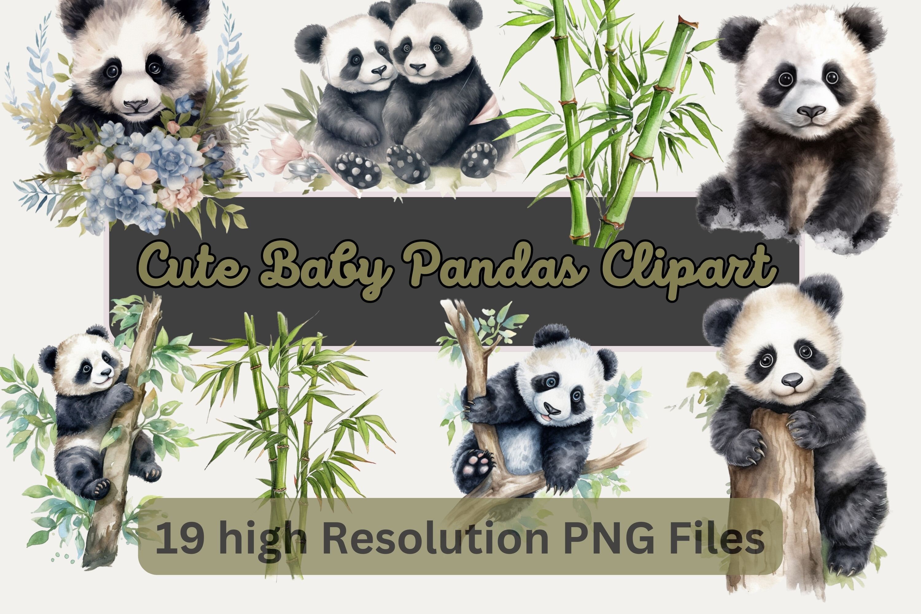 Watercolor Panda Clipart Bundle, Cute Baby Pandas Digital Art for ...