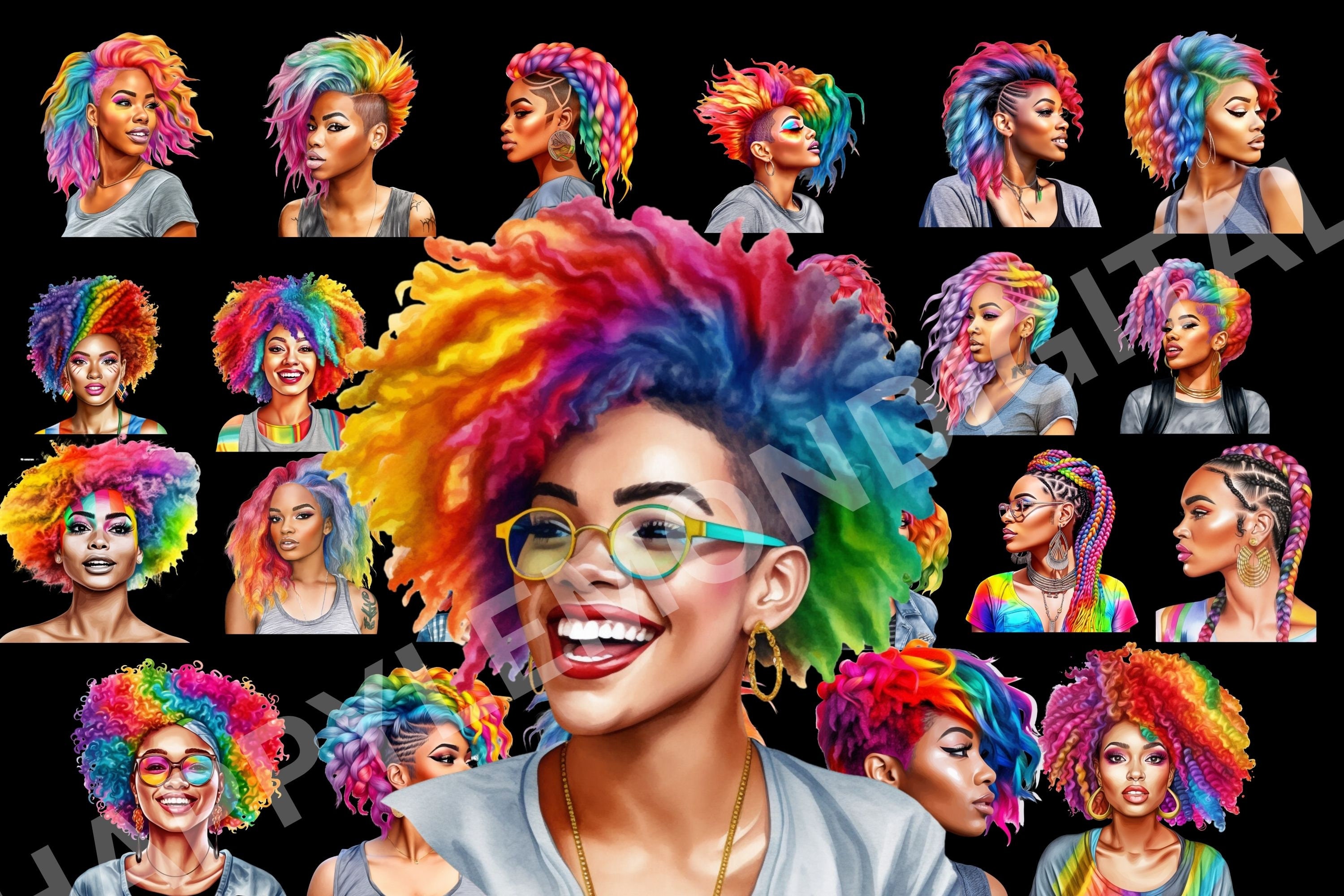 Watercolor Black Girl Clipart Bundle Afro Woman PNG Pride Shirt Graphic ...