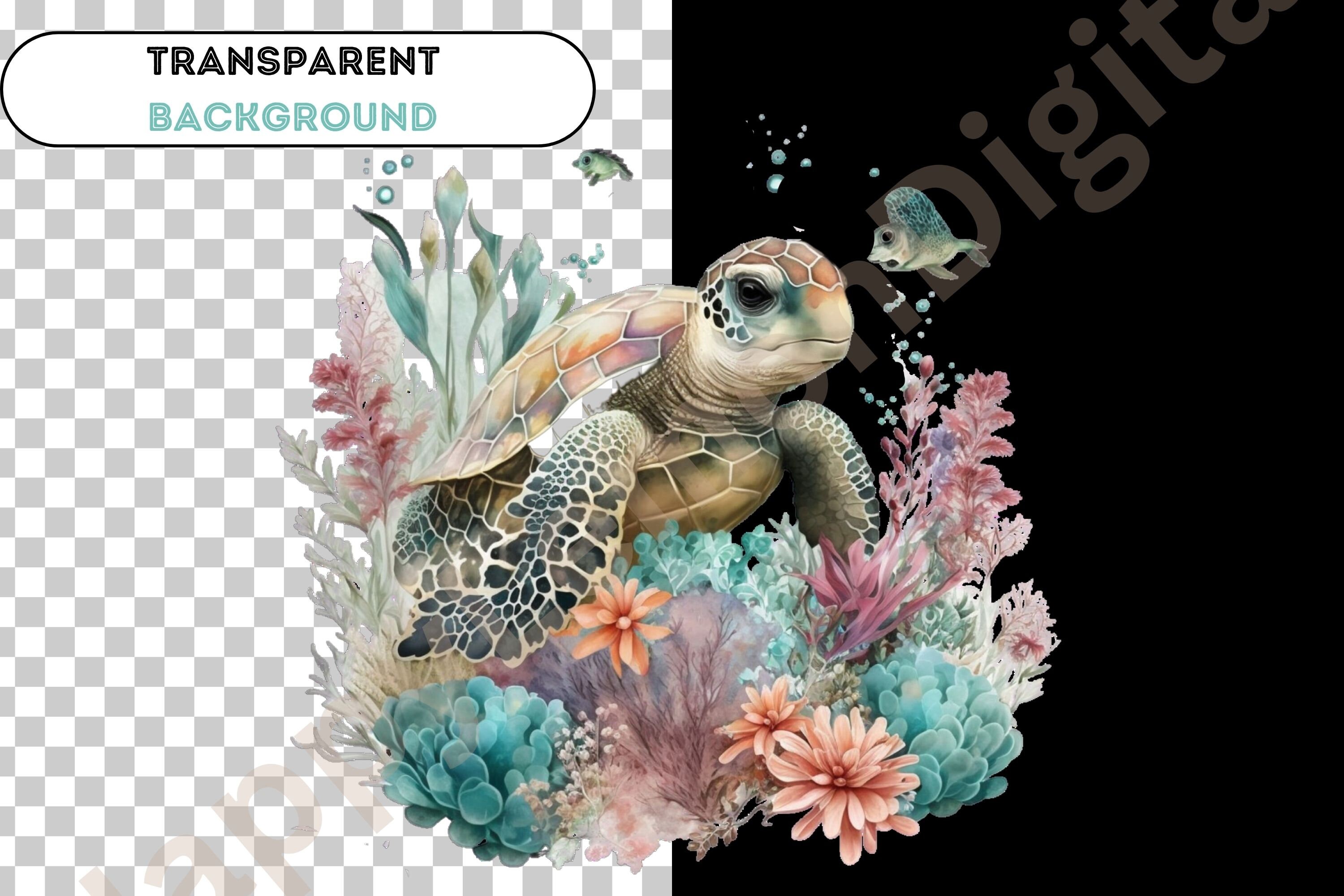 Sea Turtle Watercolor Clipart Bundle, Nautical Ocean Animals PNG for ...