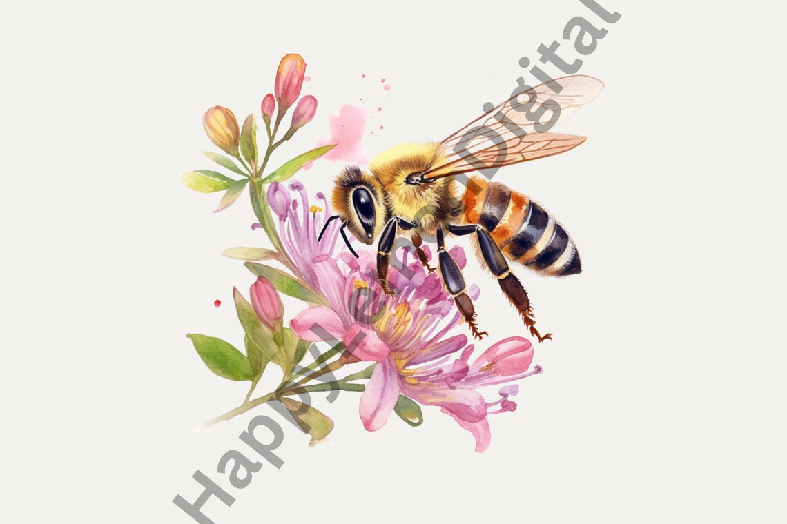 Honey Bee Watercolor Clipart Pngs for Digital Art, Scrapbooking, Print ...