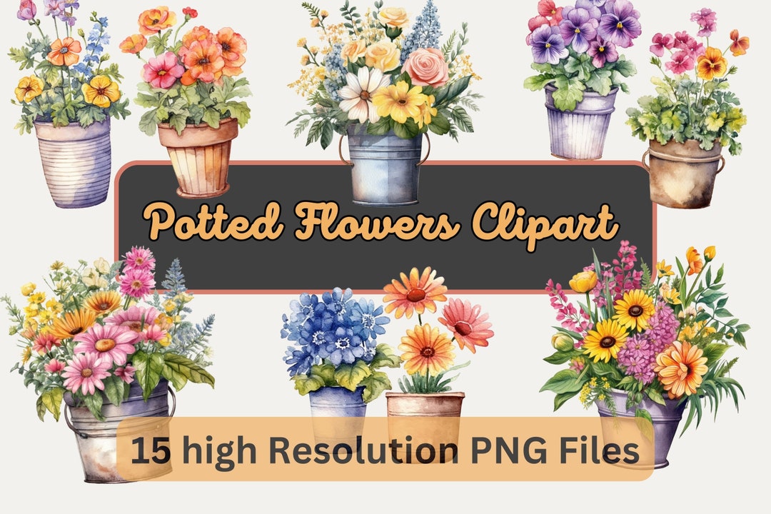 Watercolor House Plants Clipart Bundle Potted Flowers Clip Art Outdoor ...