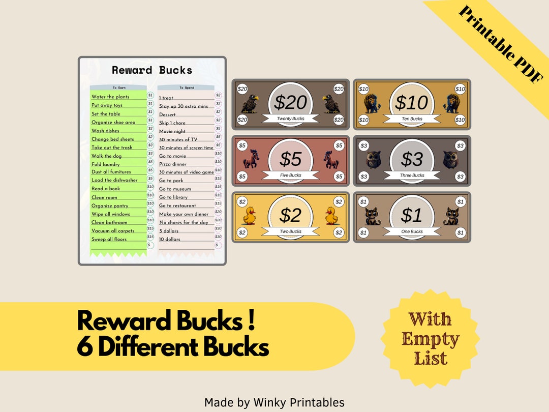 Kids Reward Bucks, Behavior Chart for Kids - Etsy