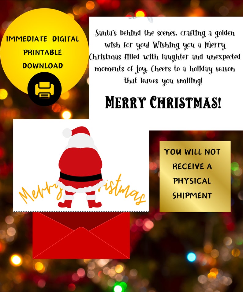 Rude Christmas Card Yellow Snow Santa Printable Downloadable PDF Funny ...
