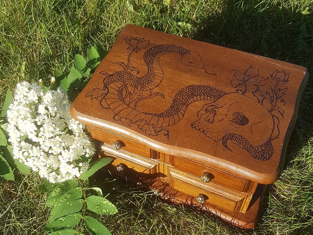 Wood Burned Skull and Snake Jewelley Box - Etsy