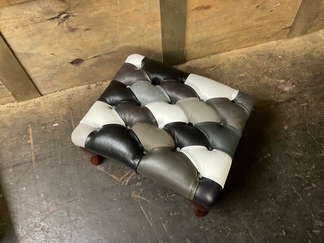 Queen Anne Chesterfield Footstool Patchwork/premium Leathers. - Etsy