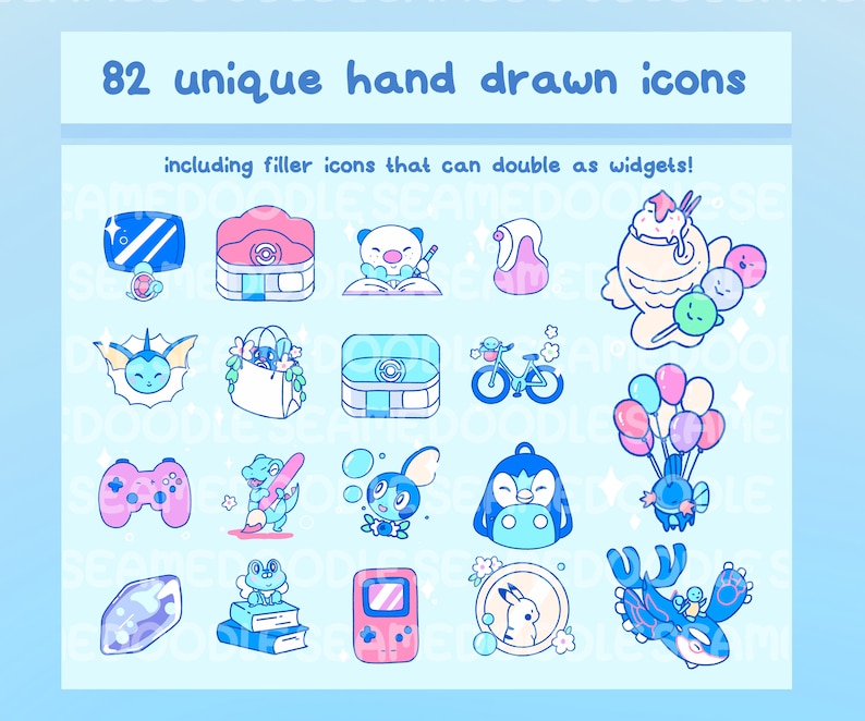 Cute Water Type Ios & Android App Icons Home Screen Set Widget ...