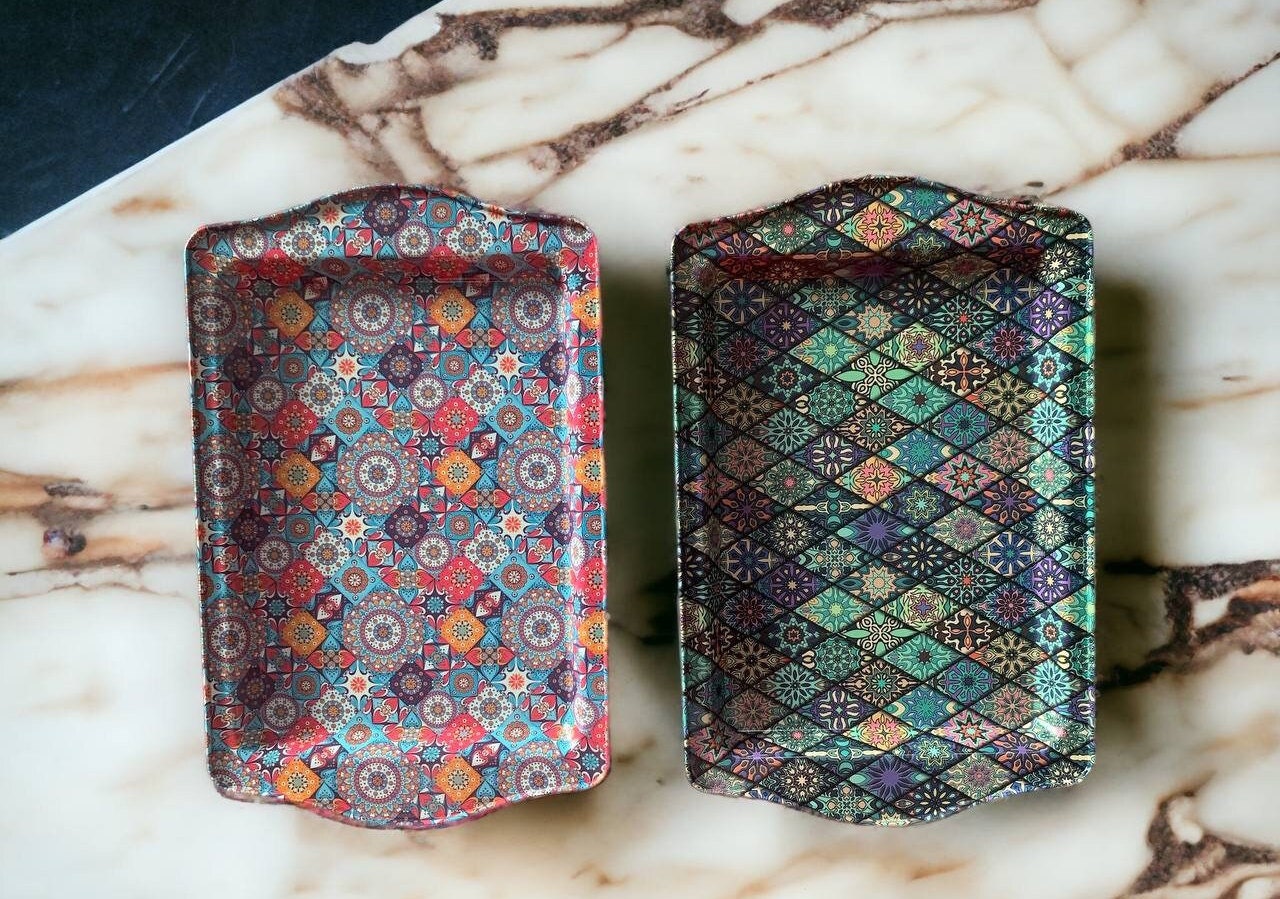 Mandala Design Tray Set I Set of 2 Option I Turkish Tea Tray Set I ...