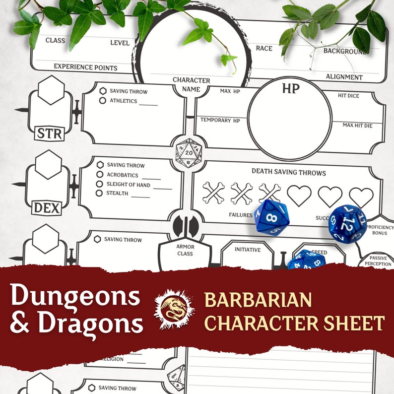Barbarian Dnd Character Sheet Dungeons and Dragons 5th - Etsy Canada