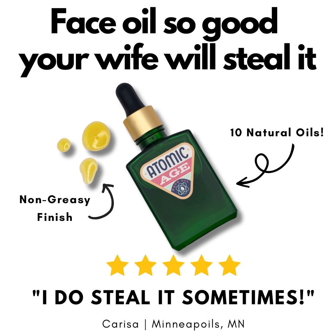Atomic Age Premium Men's Face Oil Natural Multi-use Elixir for Skin, Beard & Tattoos Mid-century ...