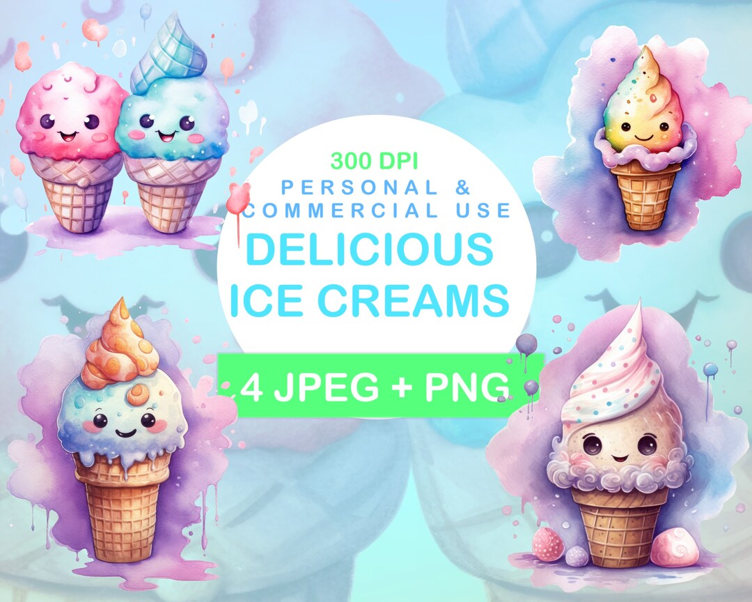 4 Ice Creams Clipart Bundle, Ice Creams Birthday, Dessert Pngs ...