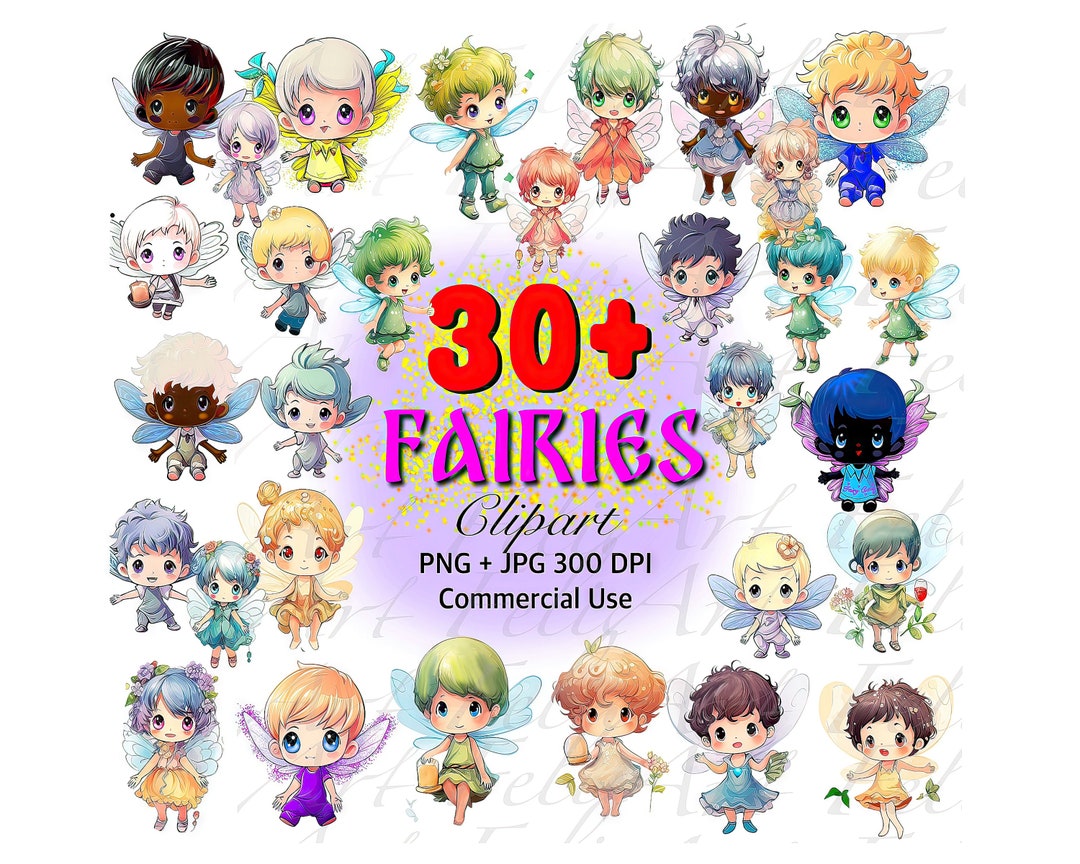 30+ Boy Fairies Clipart Bundle, Garden Fairies, Forest Fairy, Nursery Fairies, Baby Fairies ...