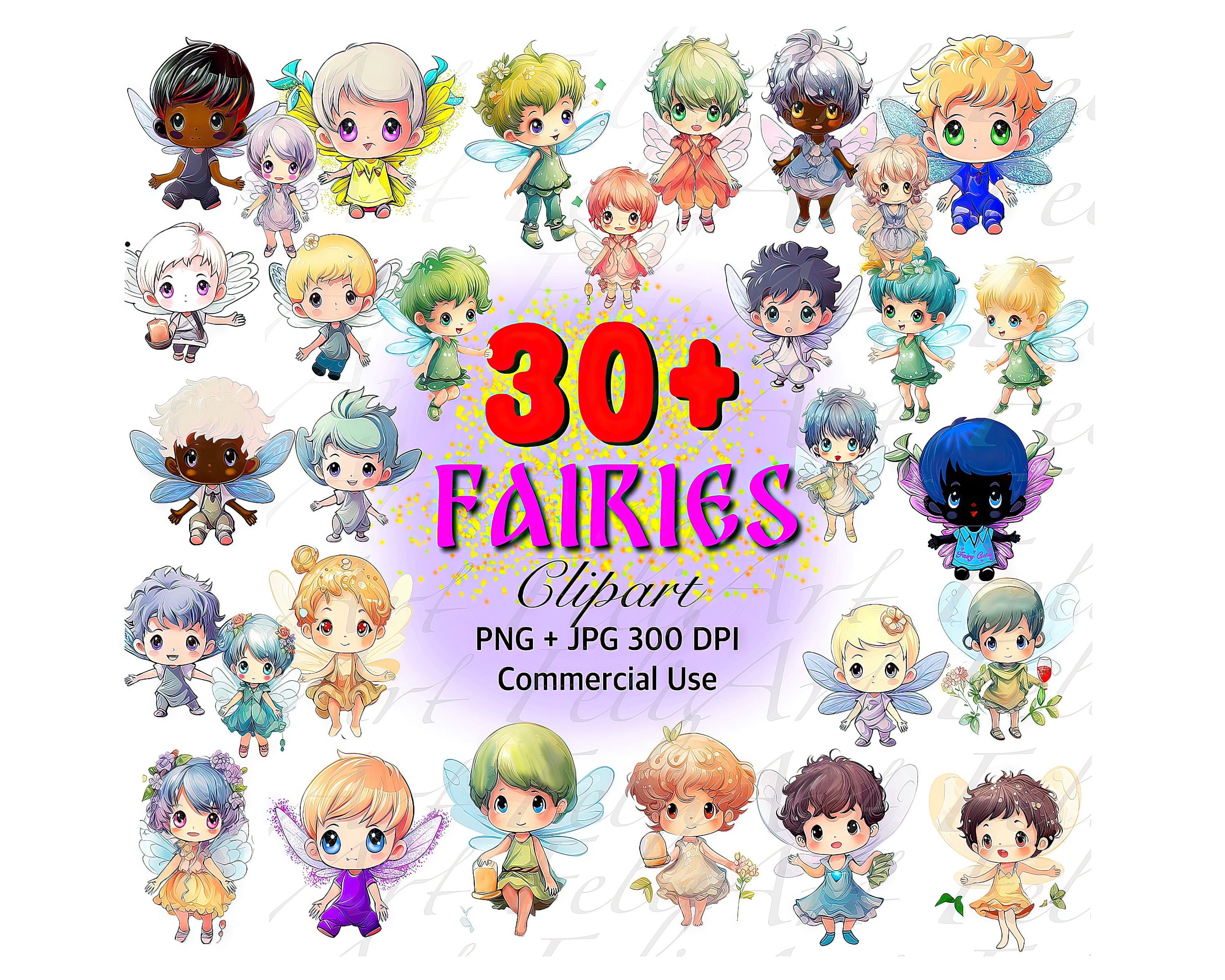 30+ Boy Fairies Clipart Bundle, Garden Fairies, Forest Fairy, Nursery ...