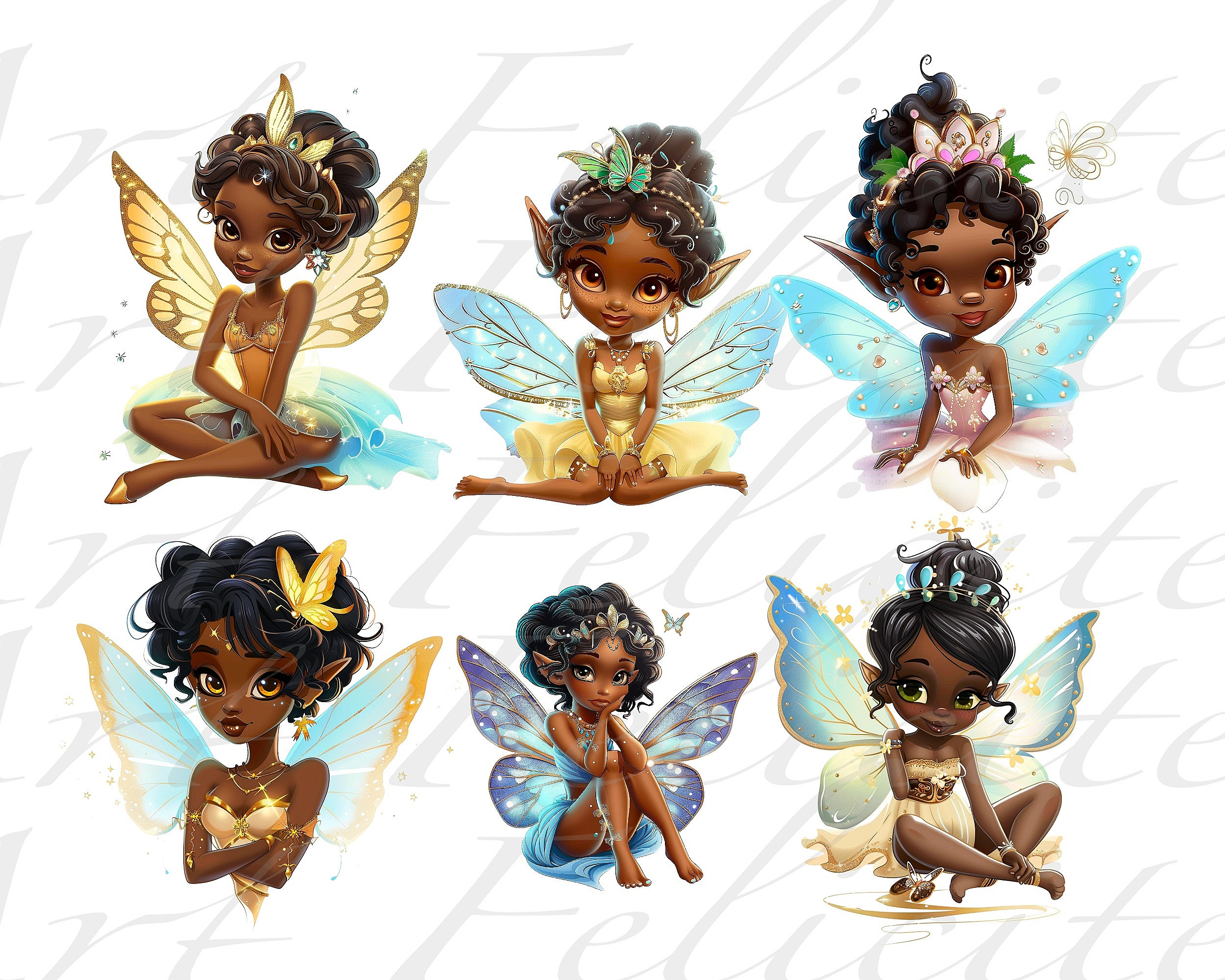 45 African American Fairies Clipart Bundle, Dark Skin Fairies ...