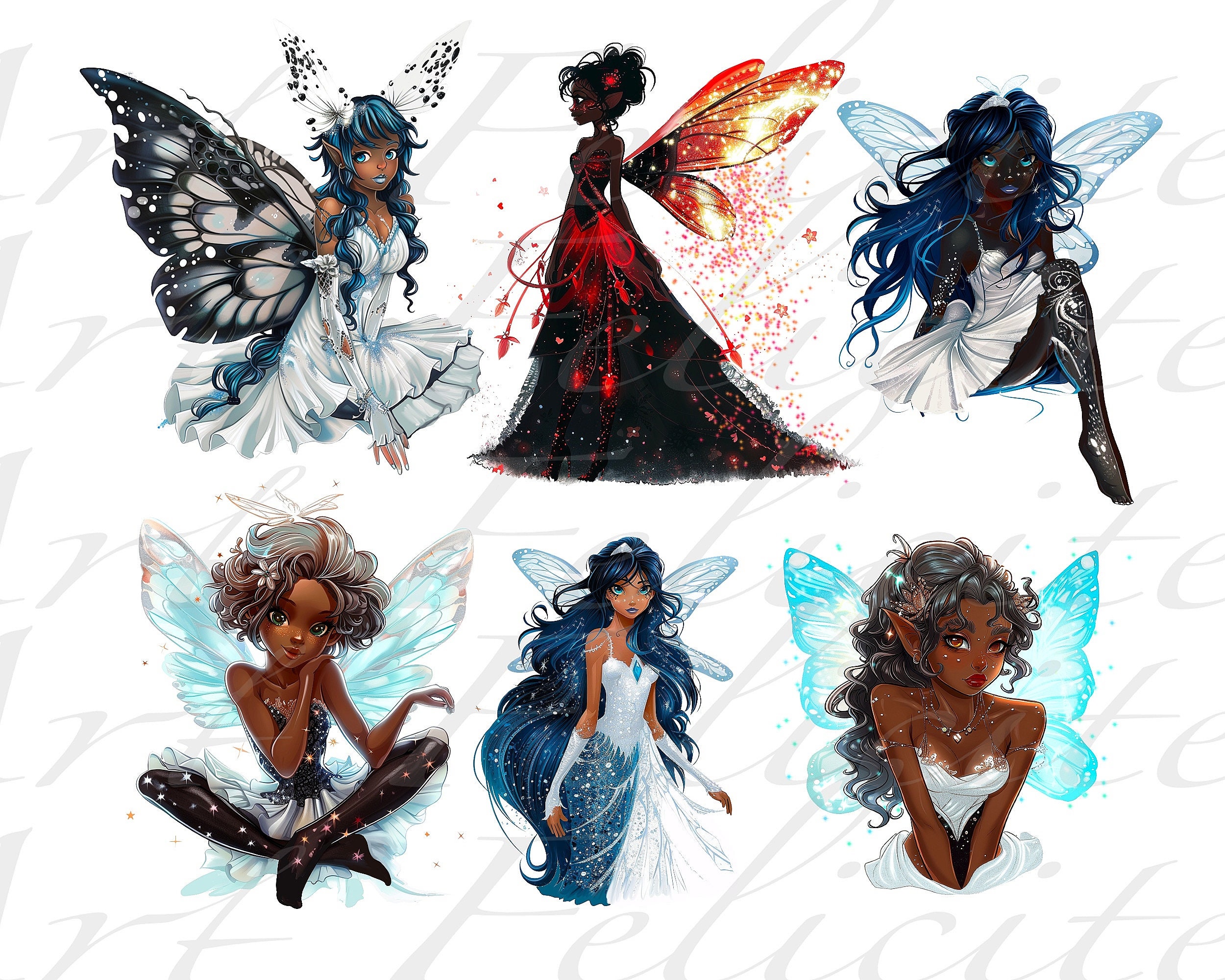 45+ African American Fairies Clipart Bundle, Dark Skin Fairies ...