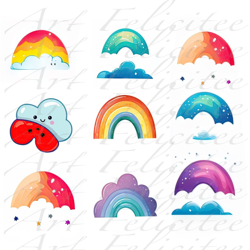 150 Rainbows Clipart Bundle, Clouds Clipart, Transparent Clipart PNG ...