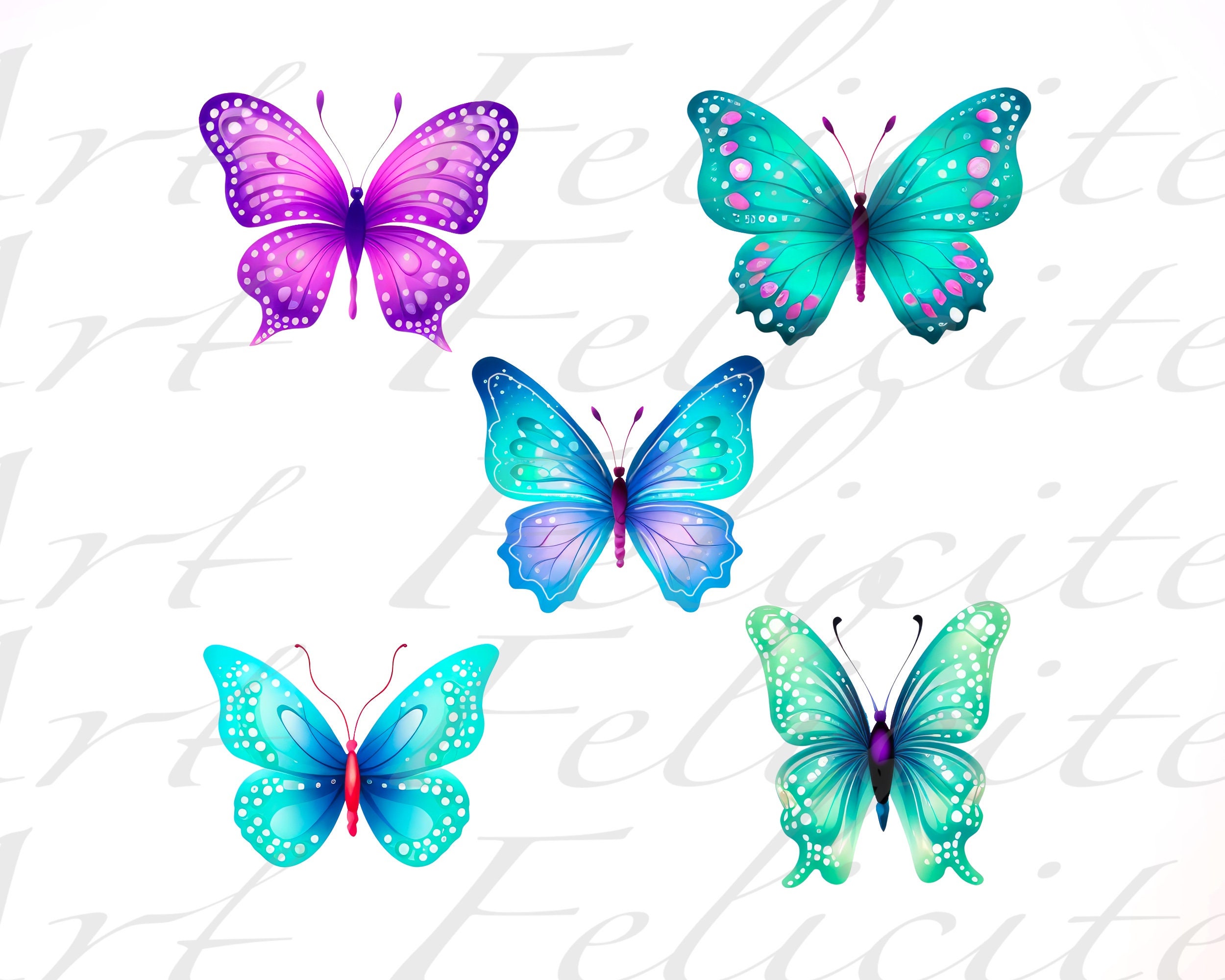 30 Butterflies Clipart, Pink Butterflies PNG, Blue Butterfly, Green ...