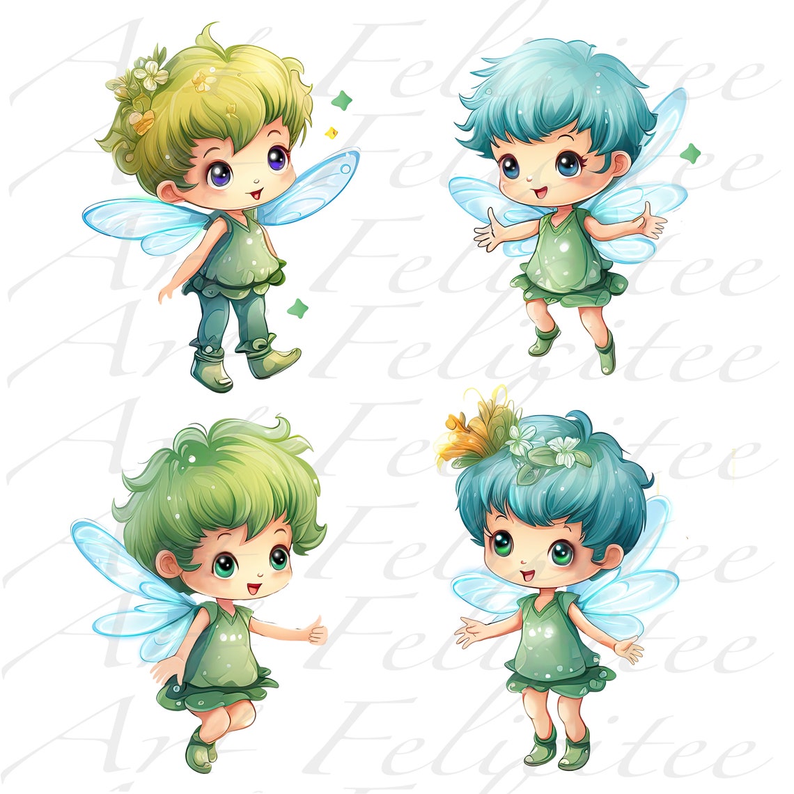 30 Boy Fairies Clipart Bundle, Garden Fairies, Forest Fairy, Nursery ...