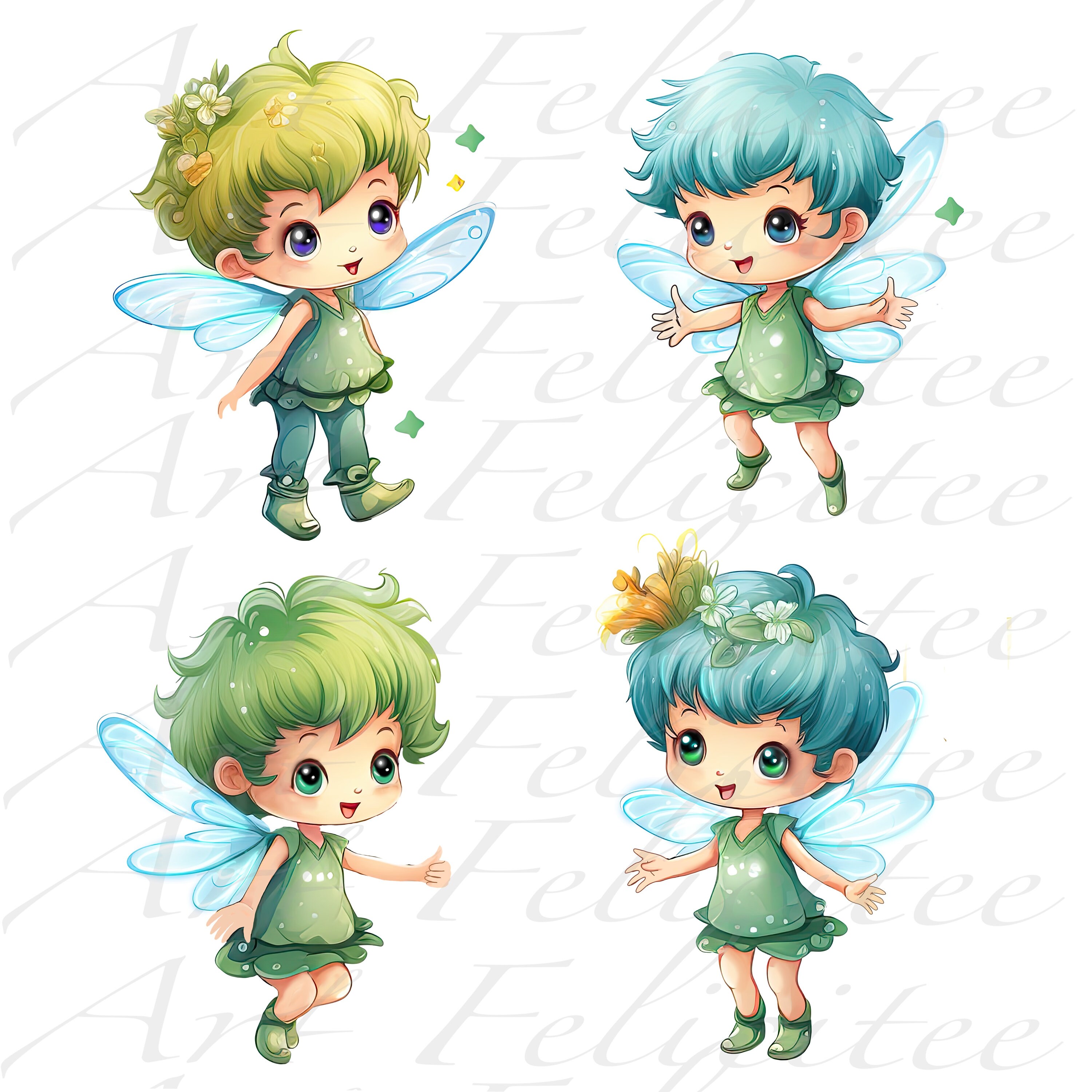 30 Boy Fairies Clipart Bundle, Garden Fairies, Forest Fairy, Nursery ...