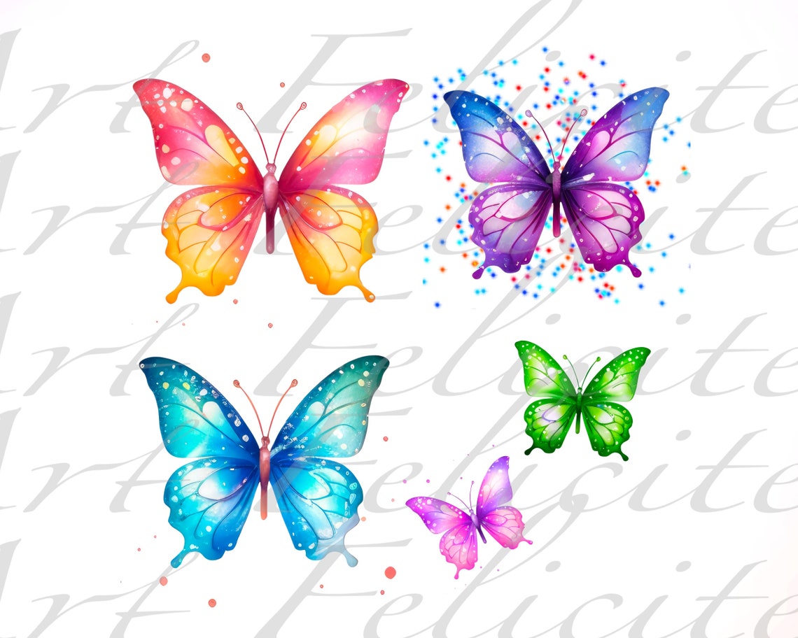 30 Butterflies Clipart, Pink Butterflies PNG, Blue Butterfly, Green ...