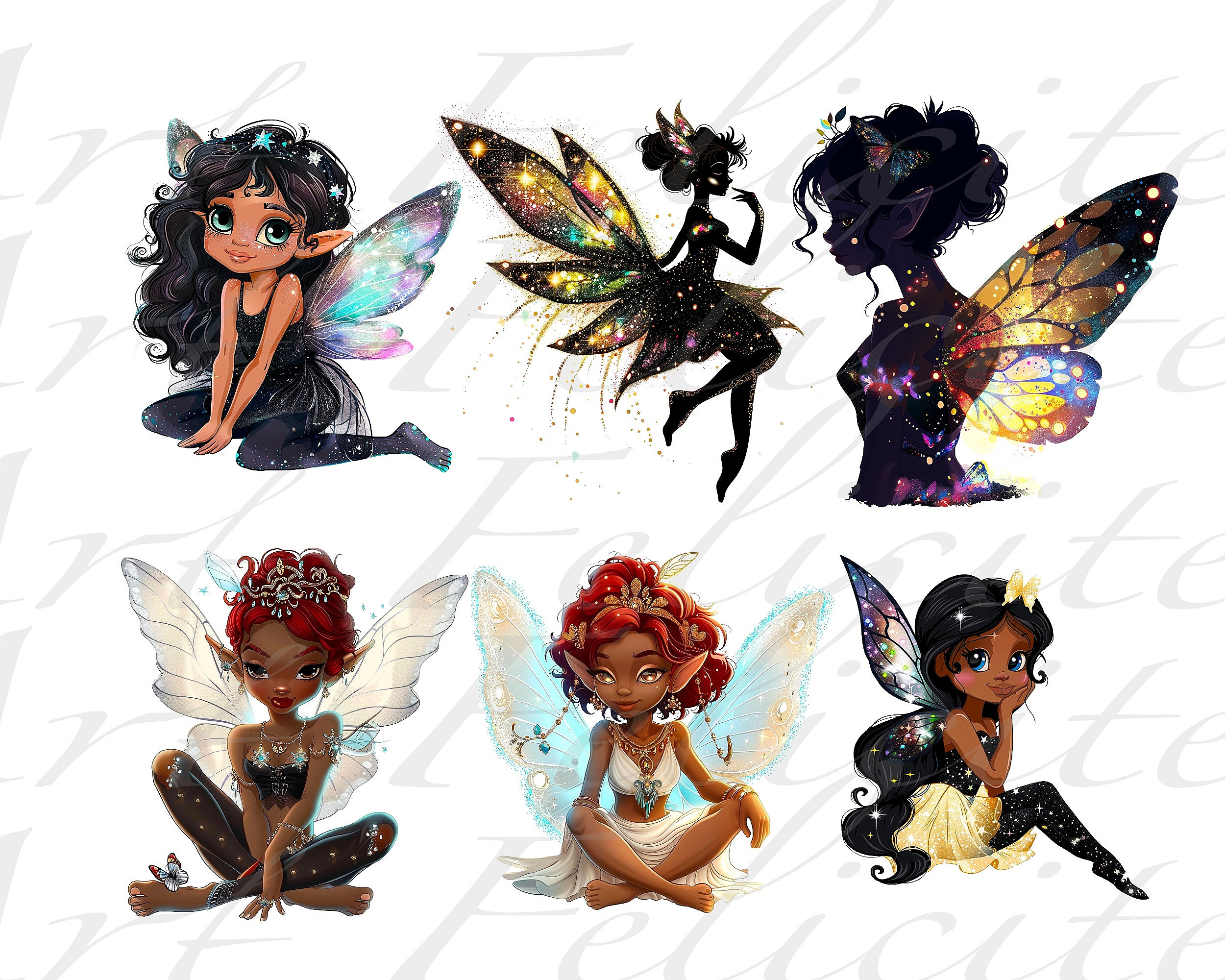 45 African American Fairies Clipart Bundle, Dark Skin Fairies ...