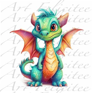 10pc Dragons Clipart, Flying Dragon PNG, Cute Dragon, Fantasy Dragon ...
