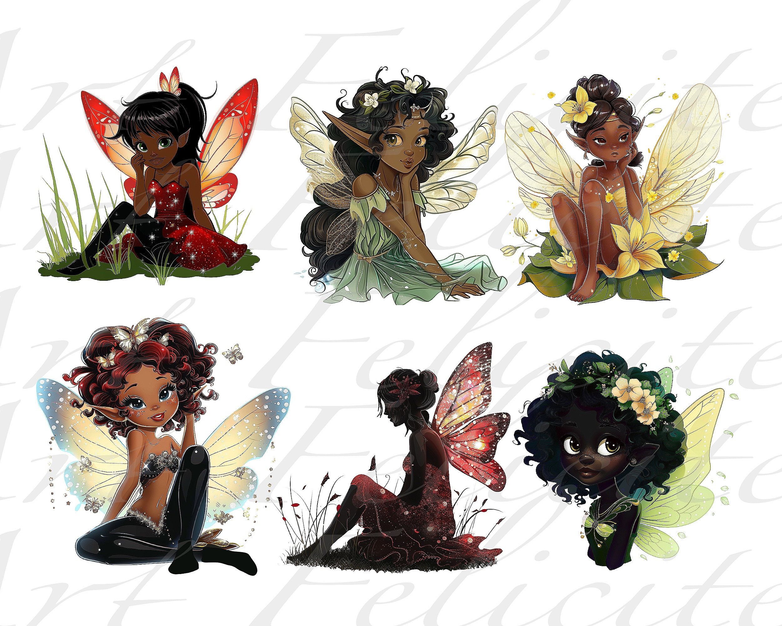 45 African American Fairies Clipart Bundle, Dark Skin Fairies ...