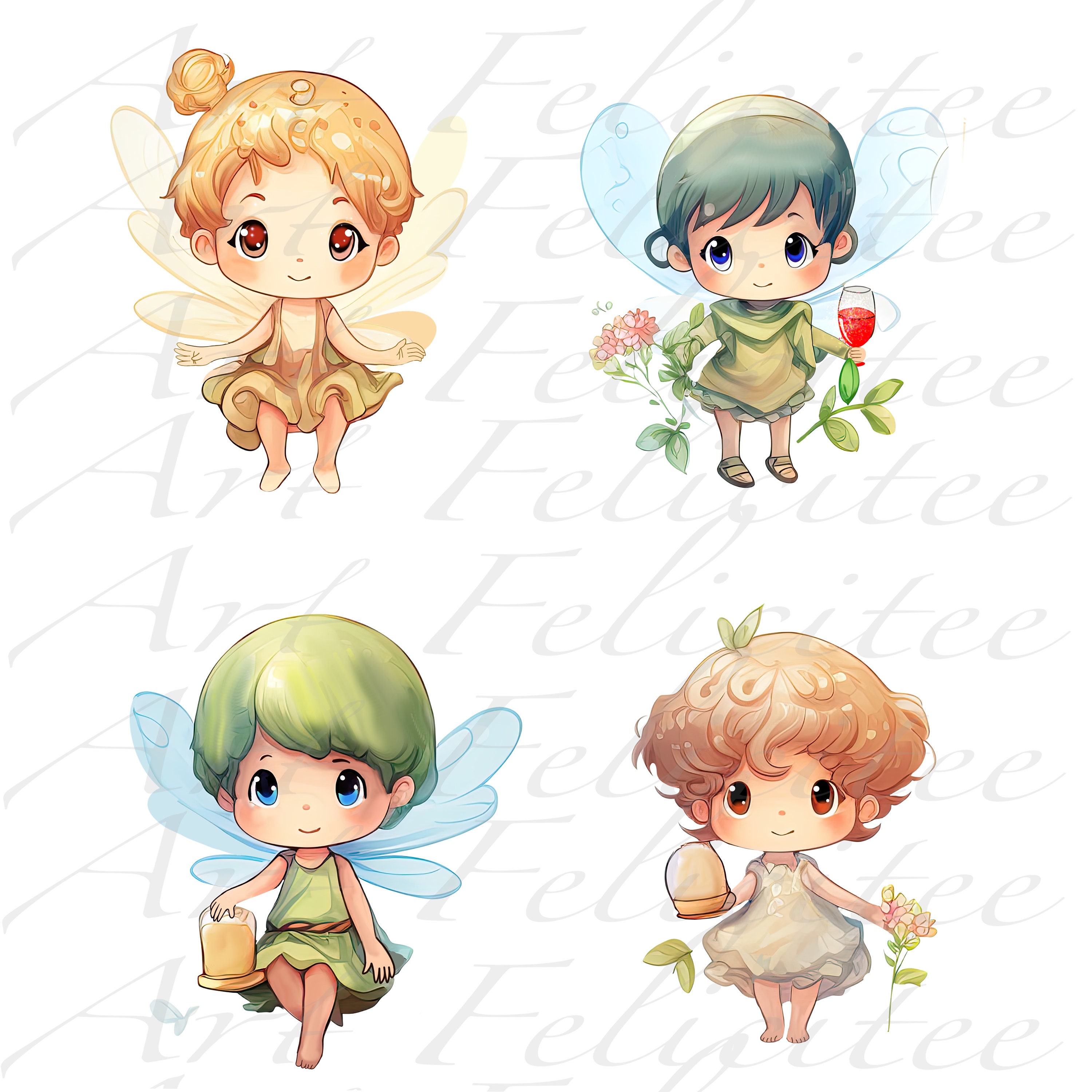 30 Boy Fairies Clipart Bundle, Garden Fairies, Forest Fairy, Nursery ...