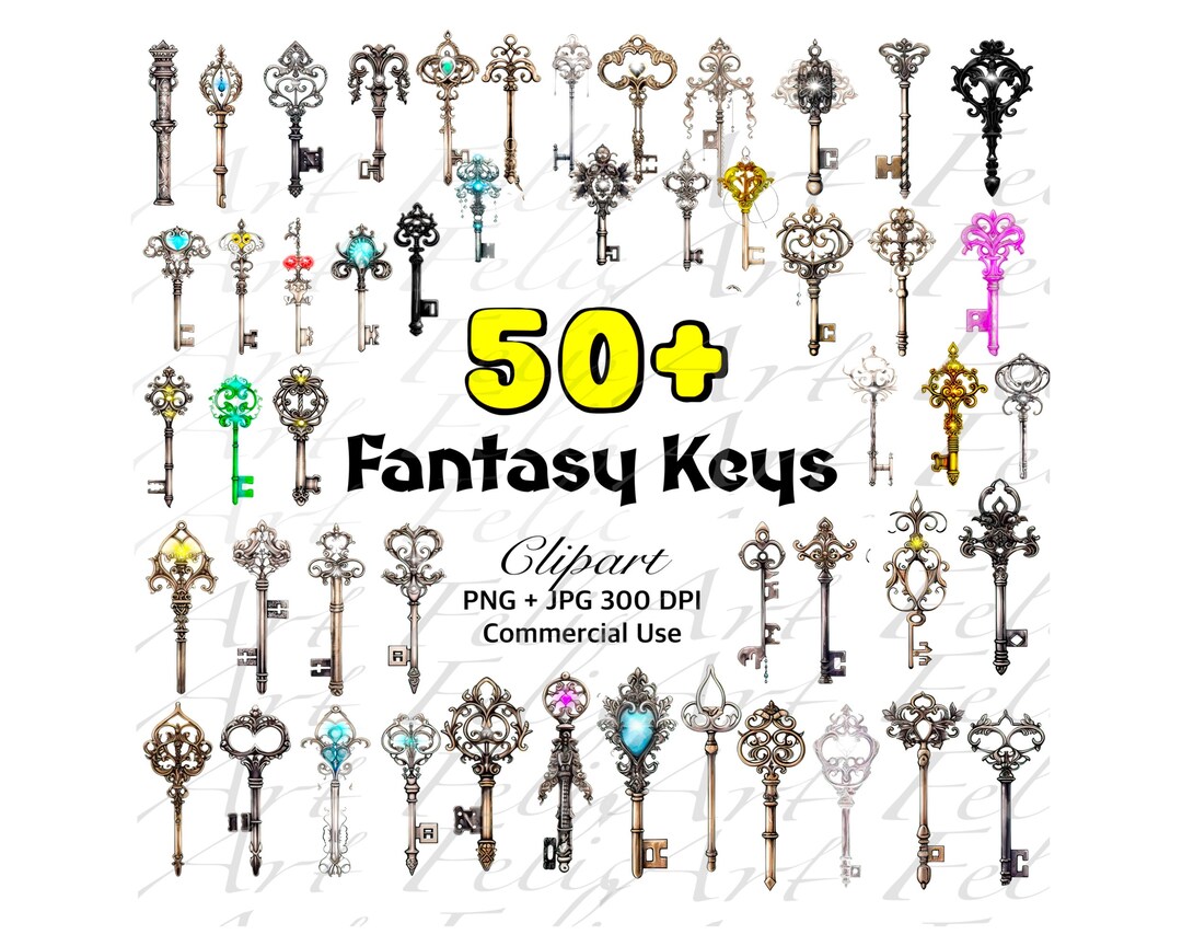 50 Keys Clipart Key PNG Fantasy Keys Jpg Gothic Keys - Etsy