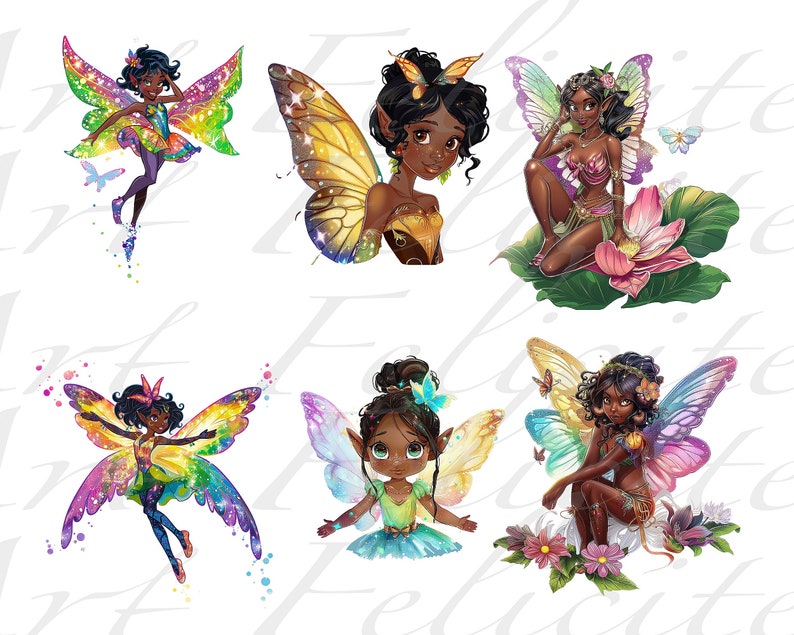 45+ African American Fairies Clipart Bundle, Dark Skin Fairies ...