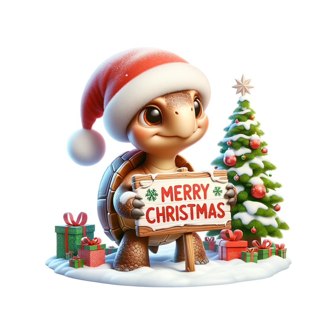 Christmas Turtle Clipart Cute Turtle Holding Sign Turtle With Santa Hat ...