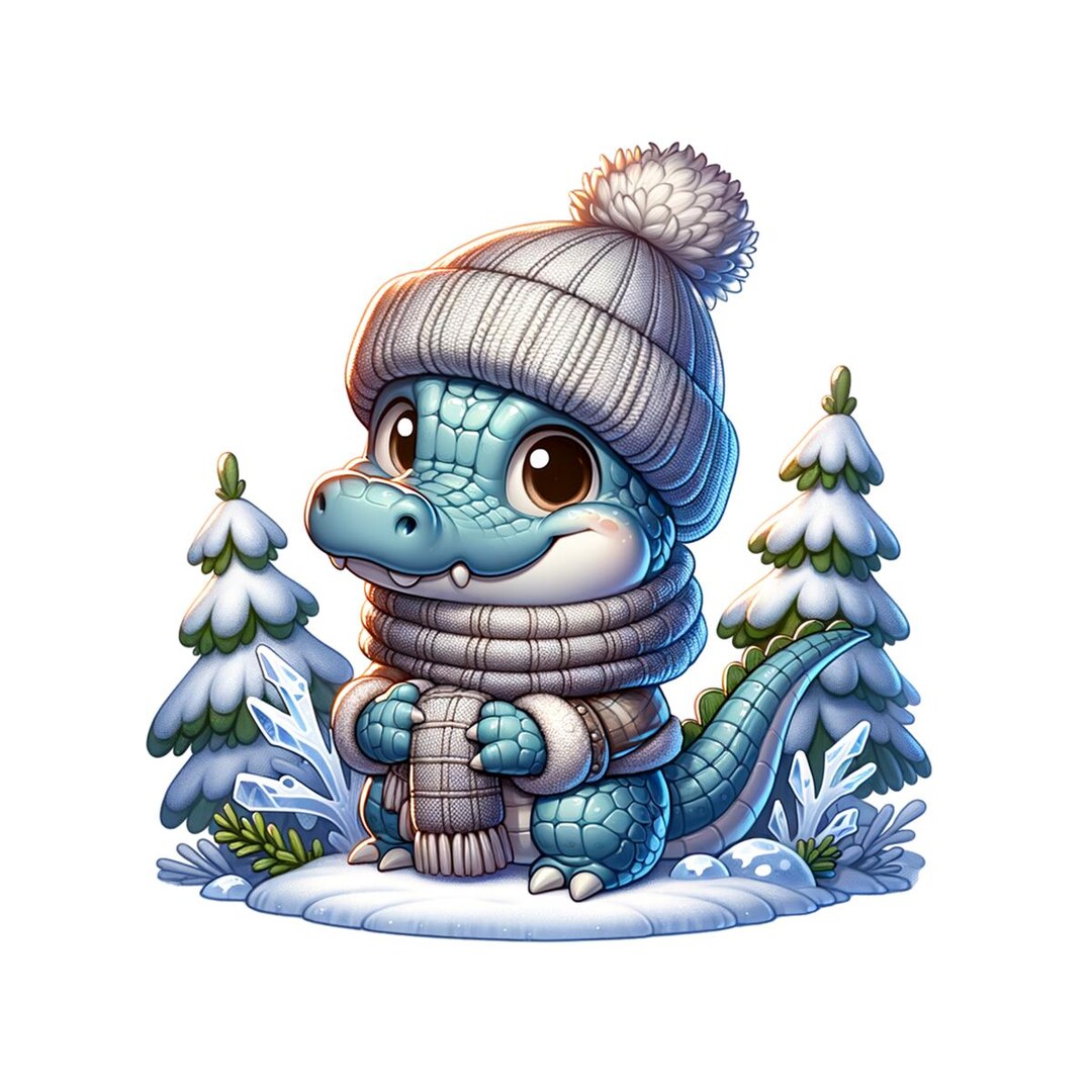 Alligator Png Cute Winter Alligator Snow Alligator With Hat Transparent ...