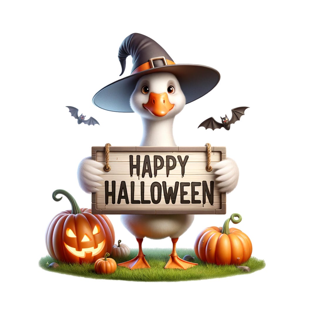 Halloween Goose Clipart Cute Goose Holding Sign Happy Halloween Pumpkin ...