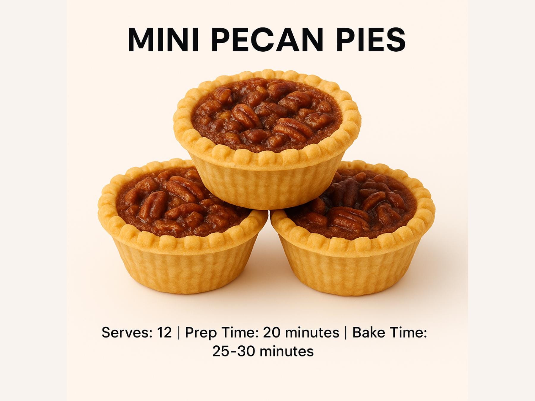 Mini Pecan Pie Recipe Printable | Bite-size Fall Dessert PDF | Easy ...