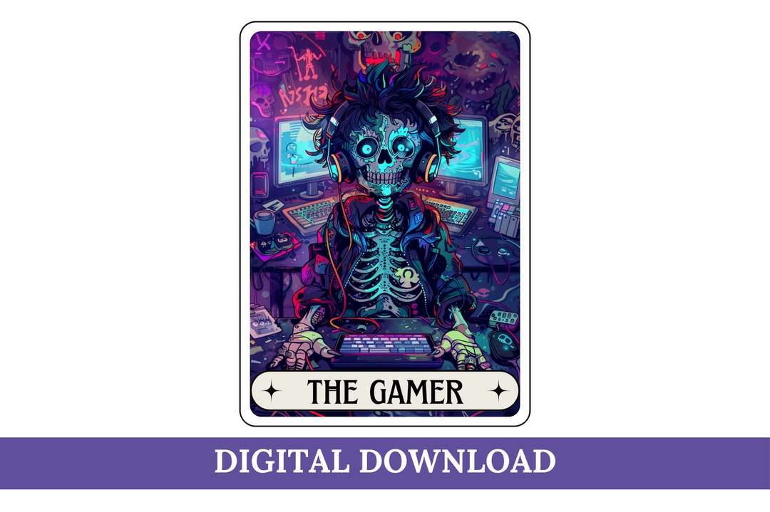 The Gamer Tarot Card PNG, Skeleton Sublimation Design, Witchy Gaming ...