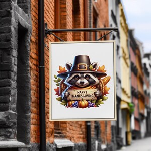 Thanksgiving Raccoon Png Cute Raccoon Holding Sign Raccoon With Pilgrim ...