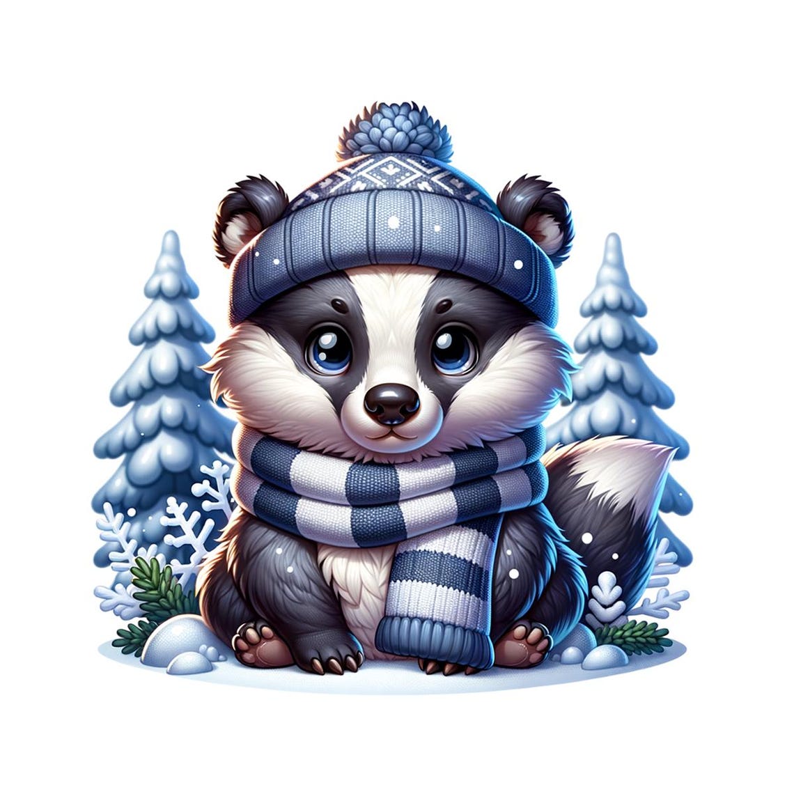 Badger Png Cute Winter Badger Snow Badger With Hat Transparent Background, 300 DPI, Commercial ...