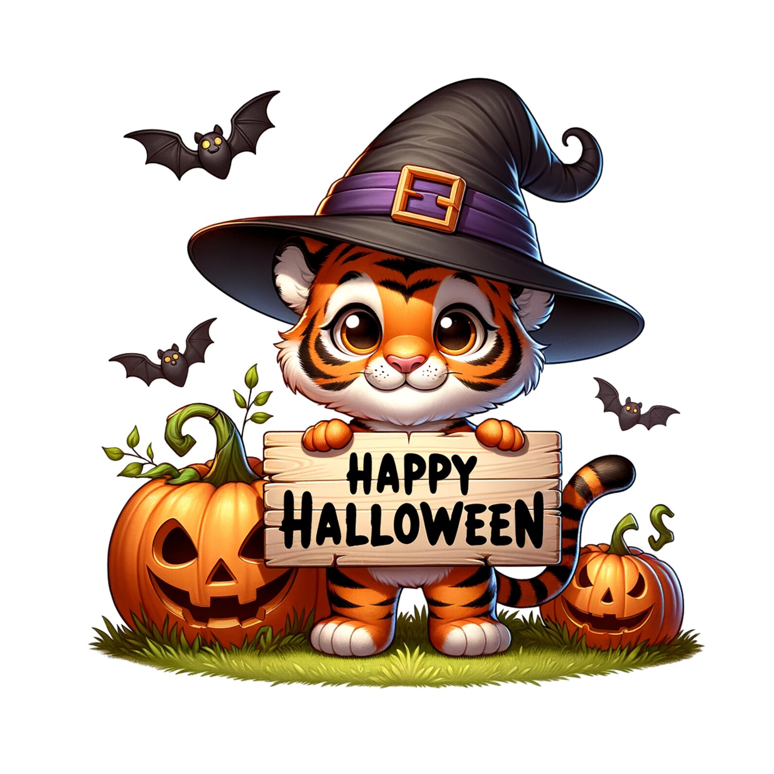 Halloween Tiger Clipart Cute Tiger Holding Sign Happy Halloween Pumpkin ...
