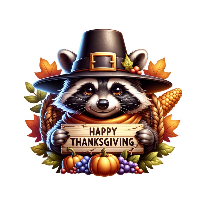 Thanksgiving Raccoon Png Cute Raccoon Holding Sign Raccoon With Pilgrim ...