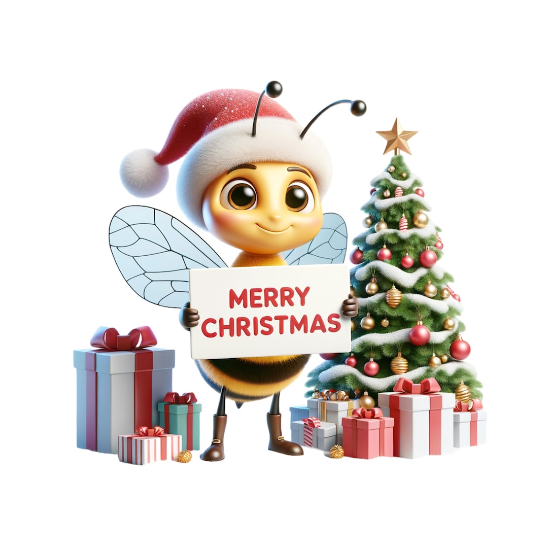 Christmas Bee Clipart Cute Bee Holding Sign Bee With Santa Hat ...