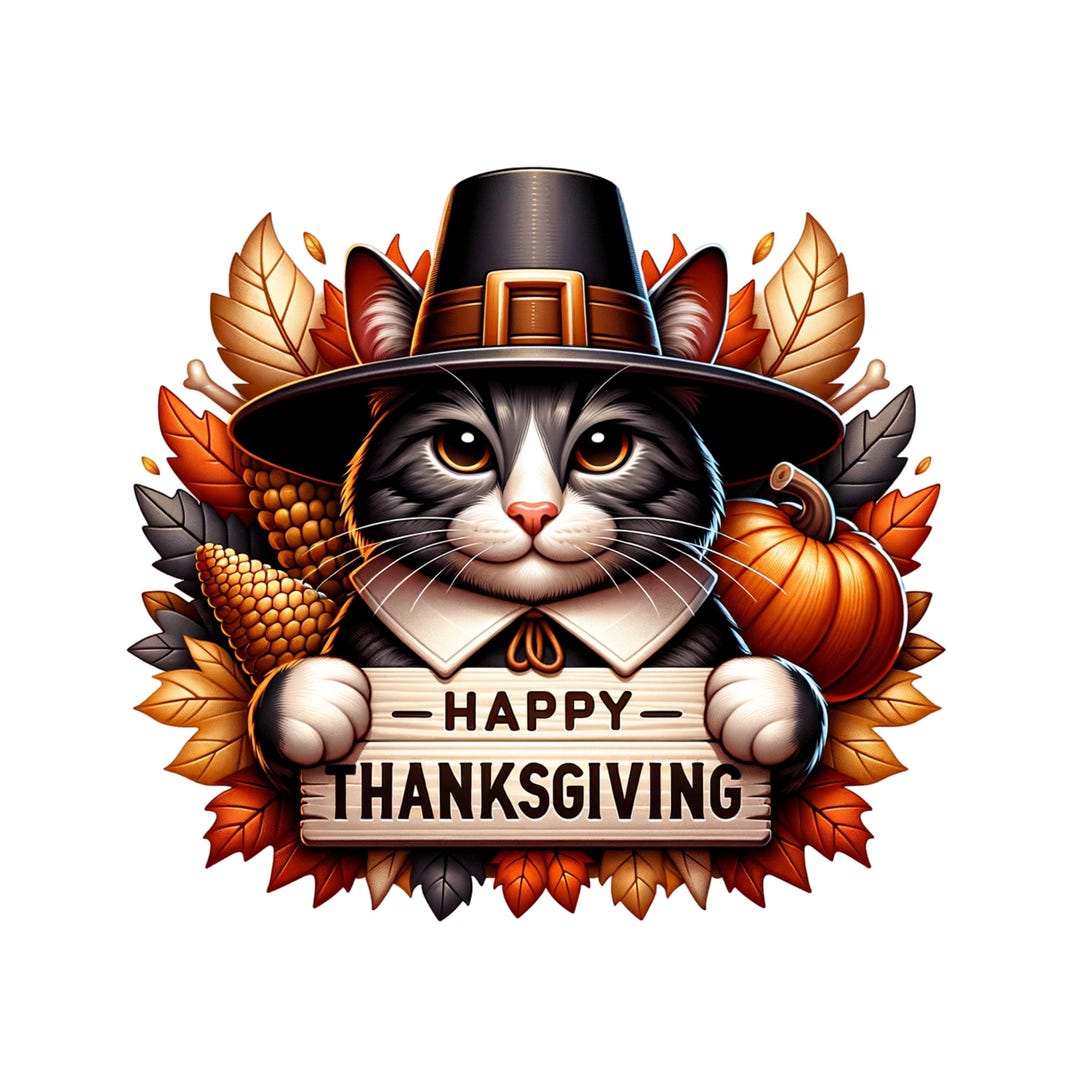 Thanksgiving Cat Png Cute Cat Holding Sign Cat With Pilgrim Hat ...