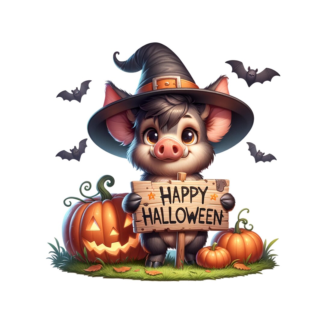 Halloween Boar Clipart Cute Boar Holding Sign Happy Halloween Pumpkin ...
