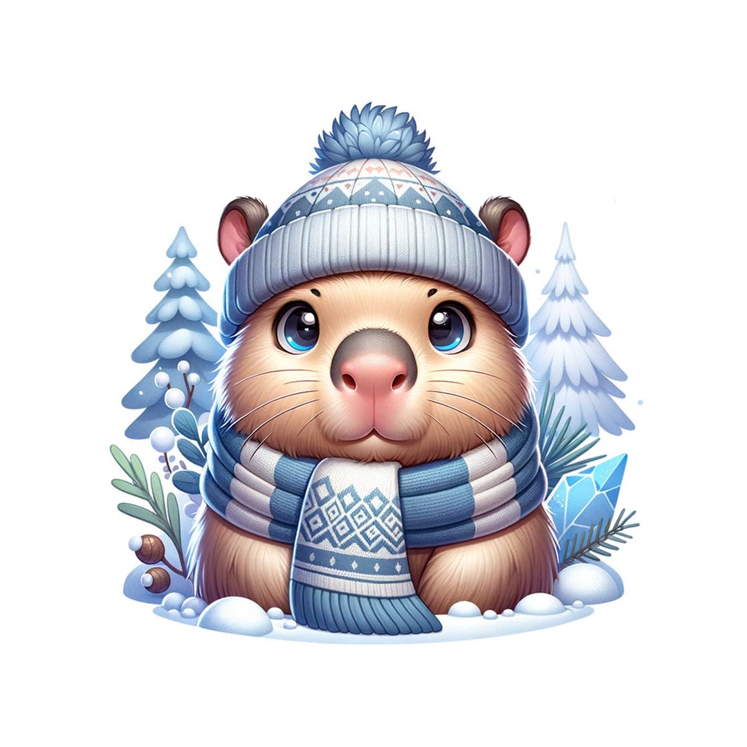 Capibara Png Lindo capibara de invierno Capibara de nieve con sombrero ...
