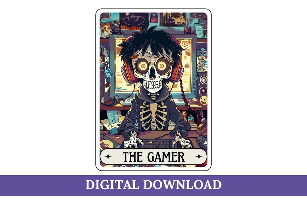 The Gamer Tarot Card PNG, Skeleton Sublimation Design, Witchy Gaming ...