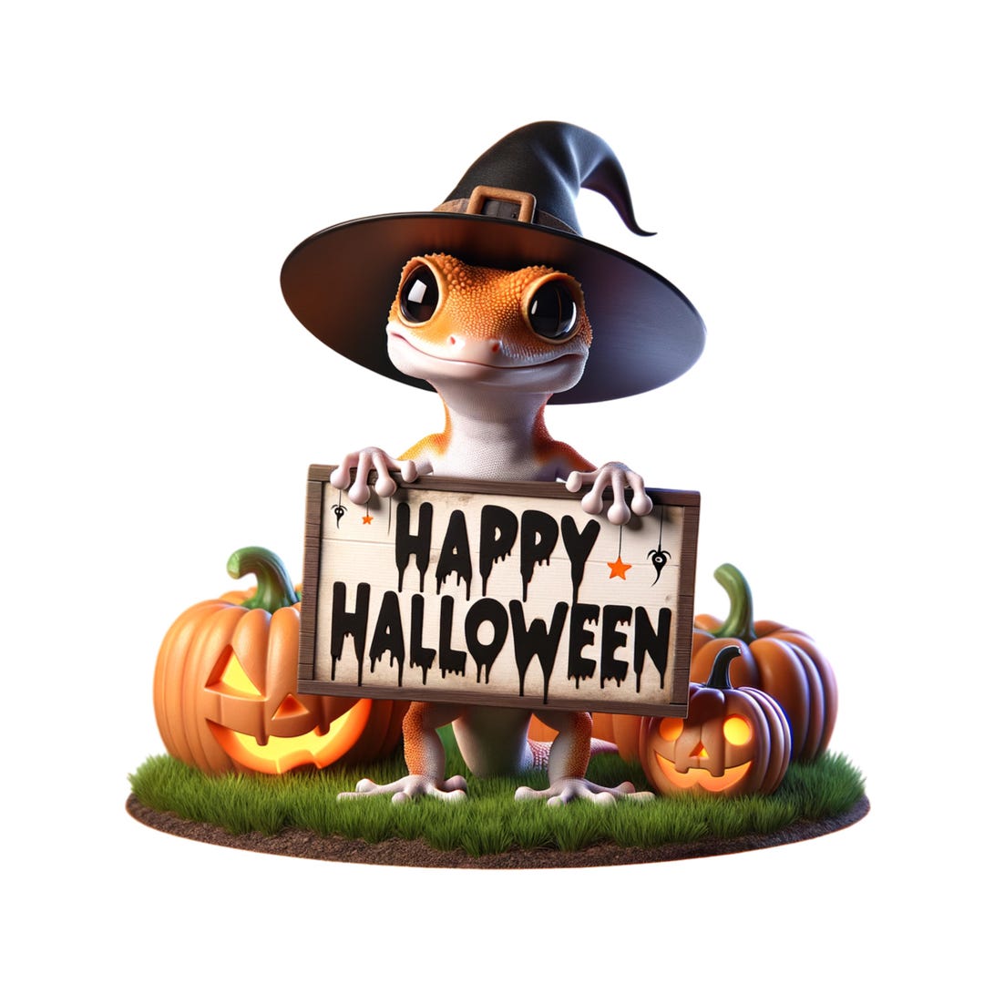 Halloween Gecko Clipart Cute Gecko Holding Sign Happy Halloween Pumpkin ...