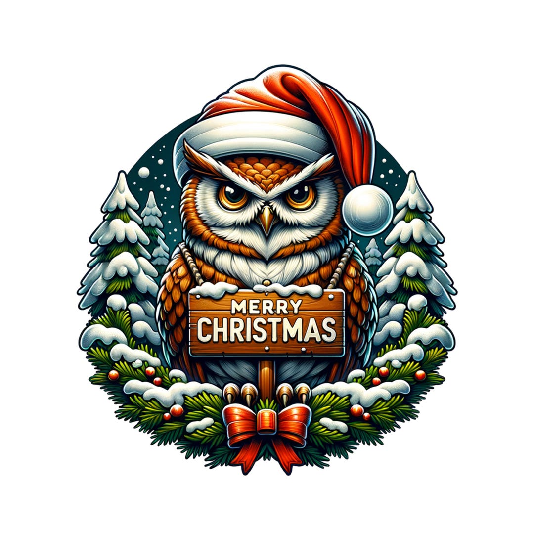 Christmas Owl Png Cute Owl Holding Sign Owl With Santa Hat Transparent ...